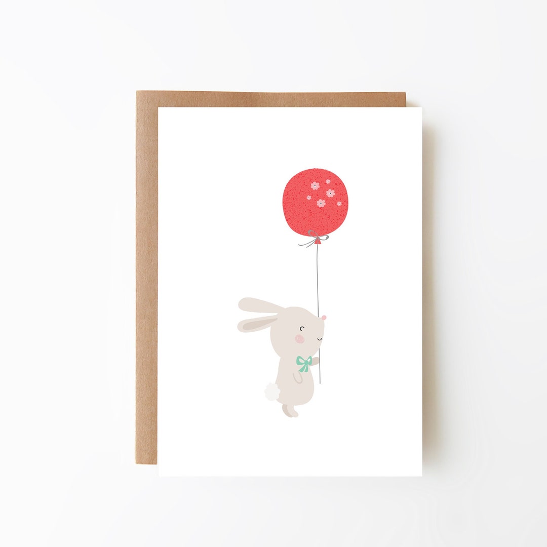 Bunny With Red Balloon Card - Card for Easter + Fun Card + Digital ...