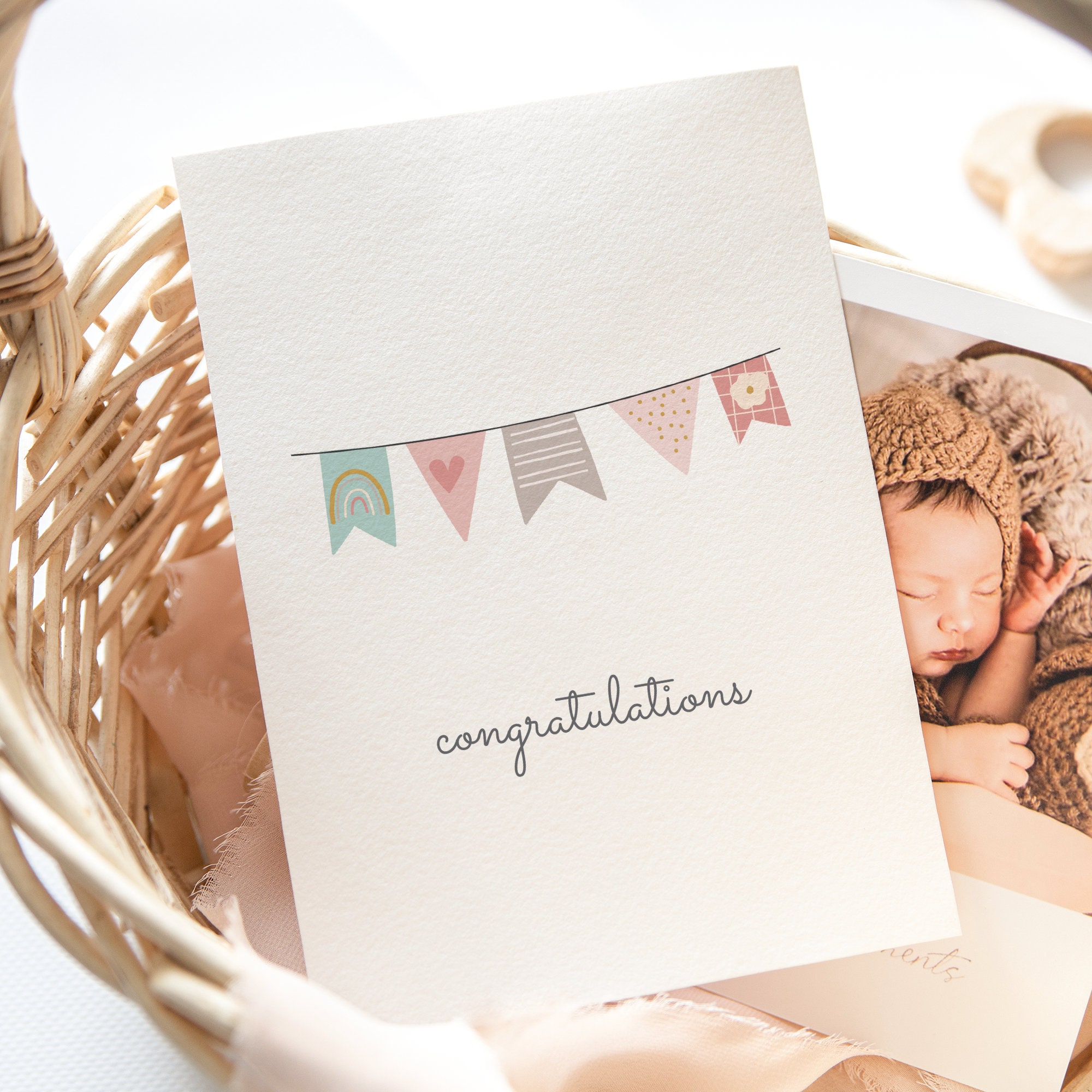 Congratulations Baby Girl Pink Bunting Card Card for Girls Digital ...