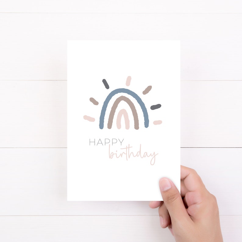Boho Rainbow Birthday Card Happy Birthday Card for Girls Digital ...