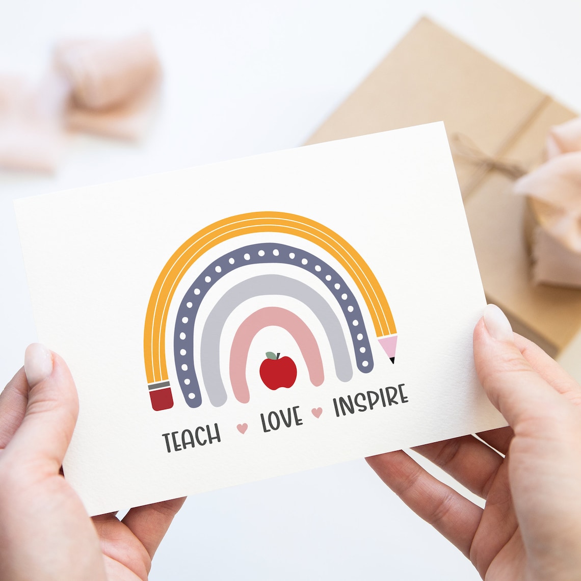 Rainbow Teacher Thank You Card Teacher Appreciation Card, End of School ...