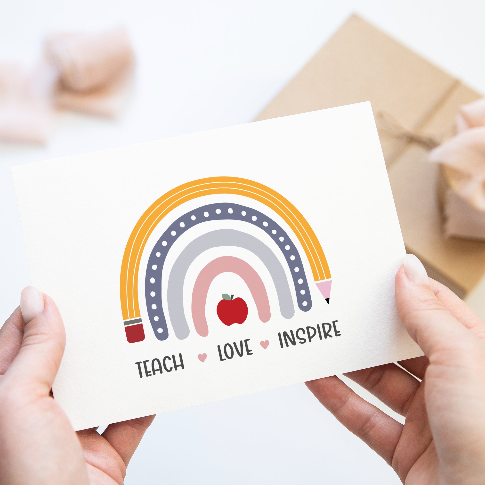 Rainbow Teacher Thank You Card Teacher Appreciation Card - Etsy