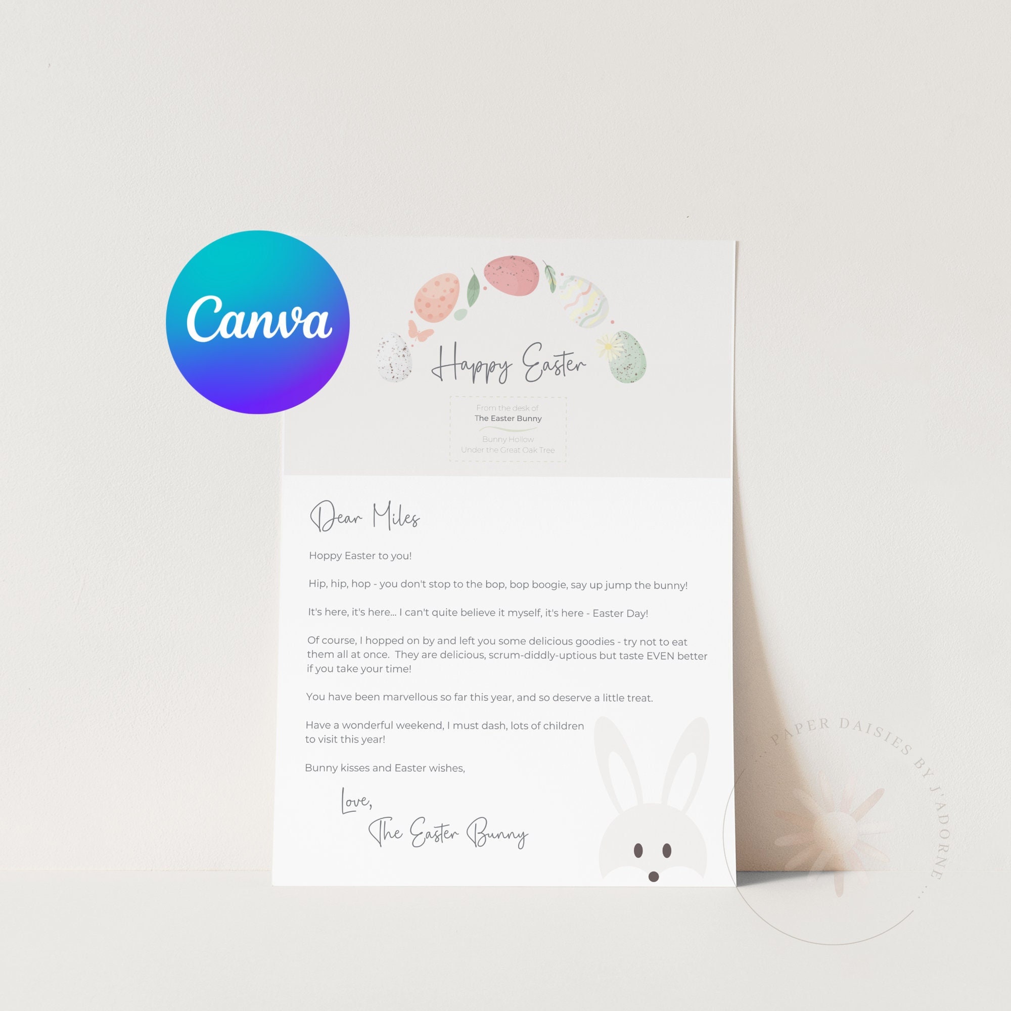 Personalised Editable Letter From the Easter Bunny INSTANT DOWNLOAD ...
