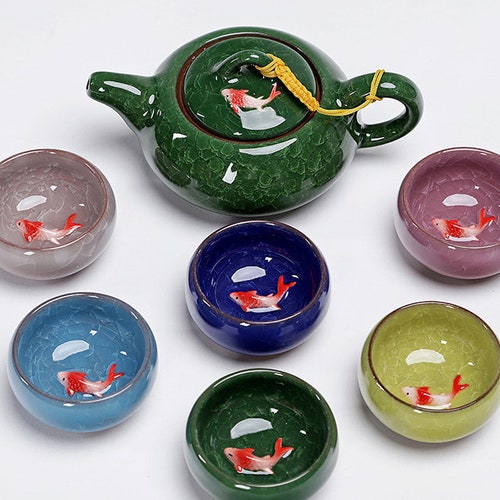 Oriental Double Koi Fish Design Ceramic Tea Set Teapot Tea - Etsy