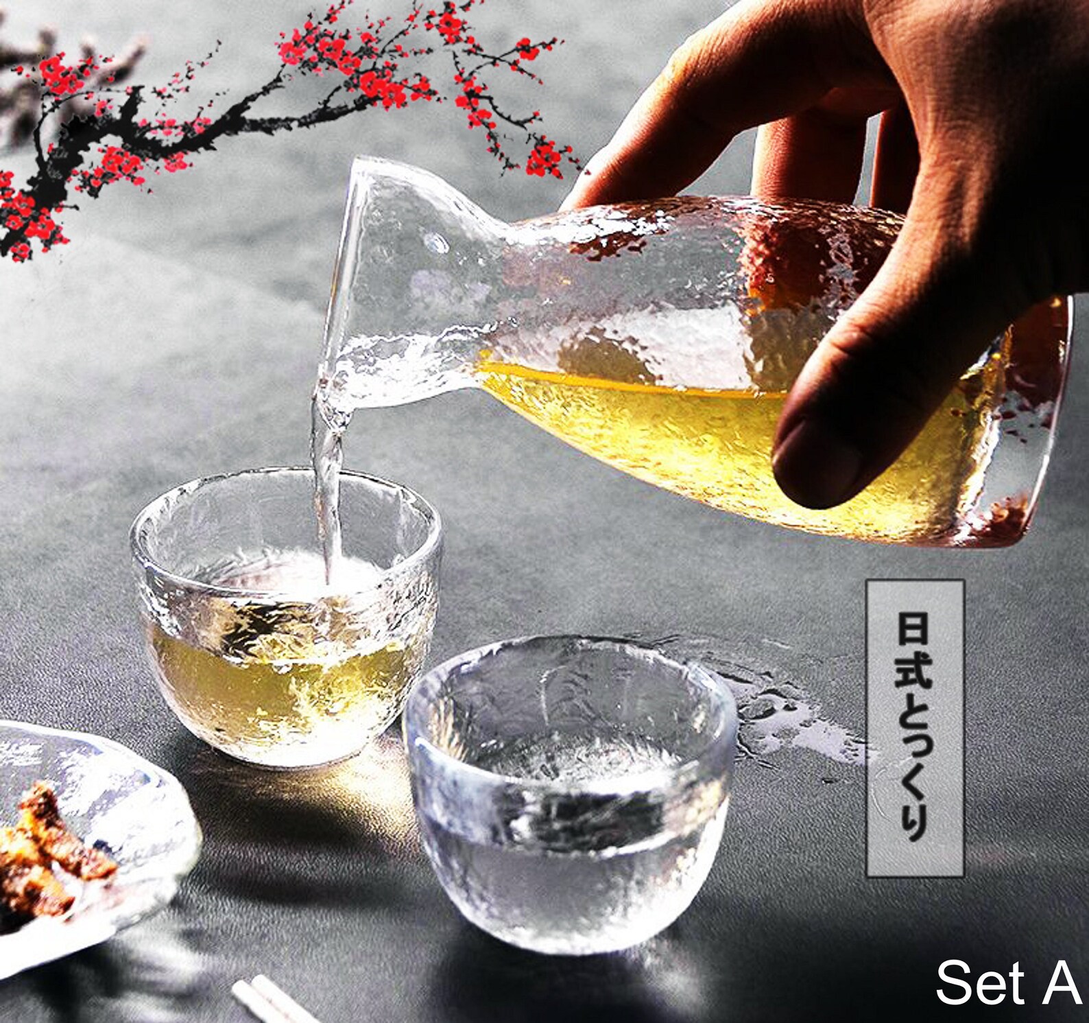 Oriental Japanese Style Glass Sake Set Flask and Drinking - Etsy