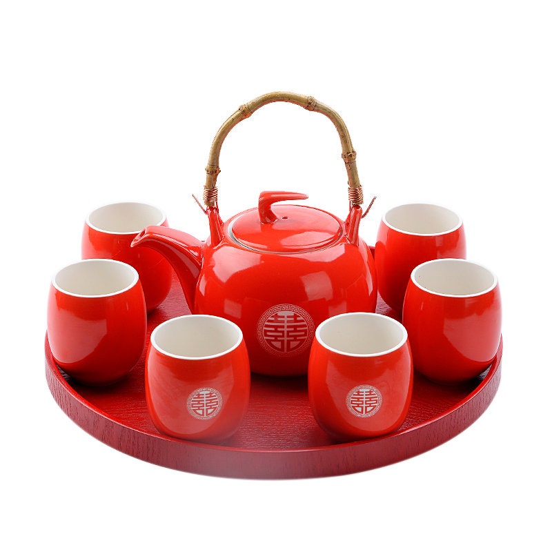 Oriental Double Happiness Wedding Ceramic Tea Set With Bamboo - Etsy
