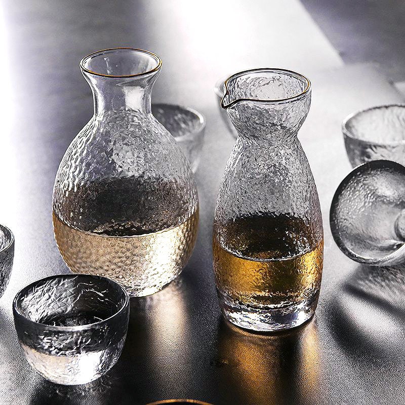Oriental Japanese Style Glass Sake Set Flask and Drinking - Etsy