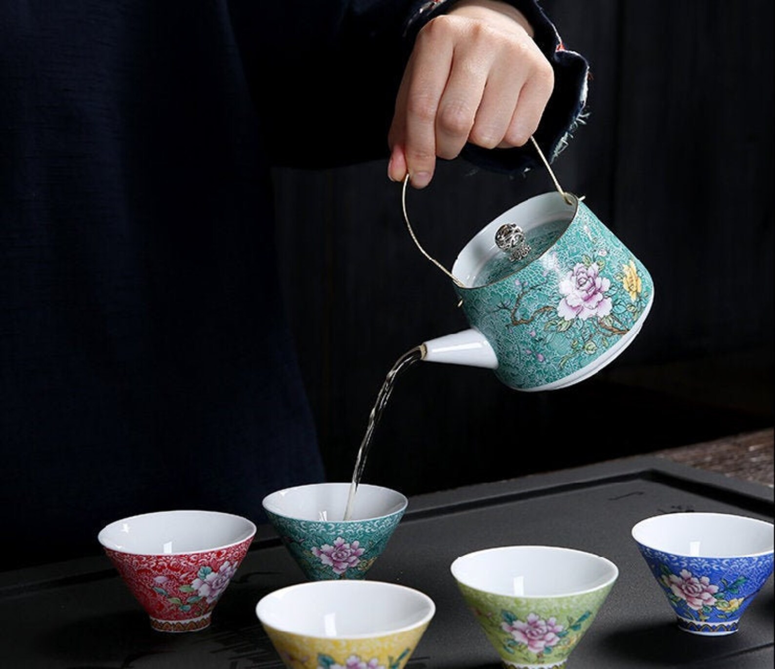 Oriental Peony Color Tea Set House Warming Gifts Tea Art - Etsy