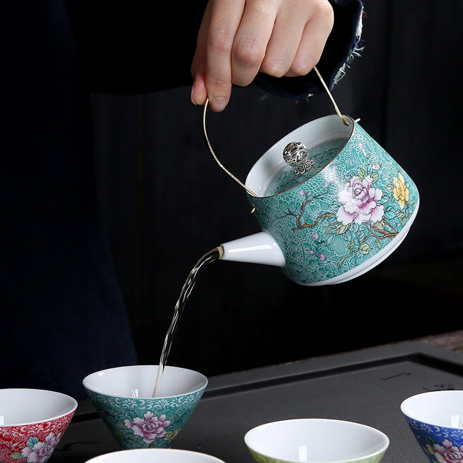 Oriental Peony Color Tea Set House Warming Gifts Tea Art - Etsy