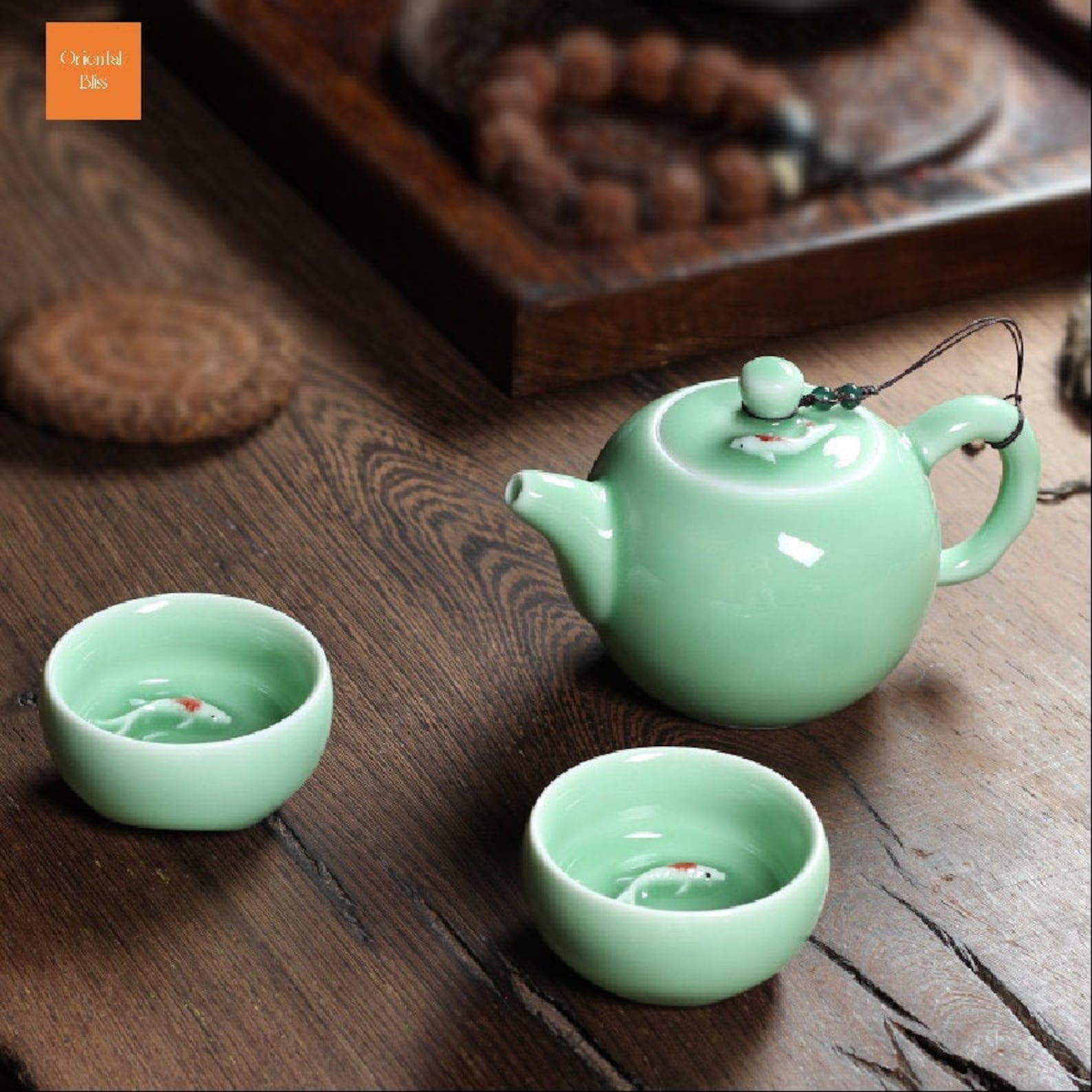 Oriental Double Koi Fish Design Ceramic Tea Set Teapot Tea - Etsy
