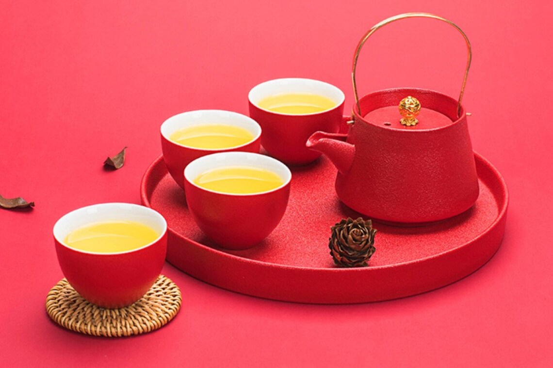 Handmade Oriental Red Ceramic Tea Set Teapot Tea Cups - Etsy