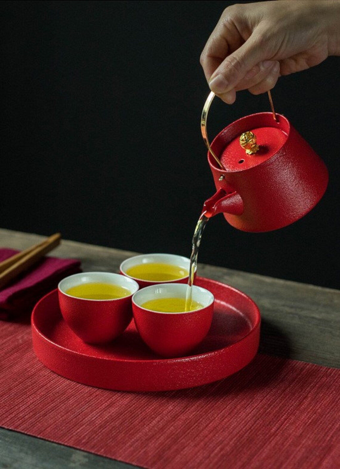 Handmade Oriental Red Ceramic Tea Set Teapot Tea Cups - Etsy