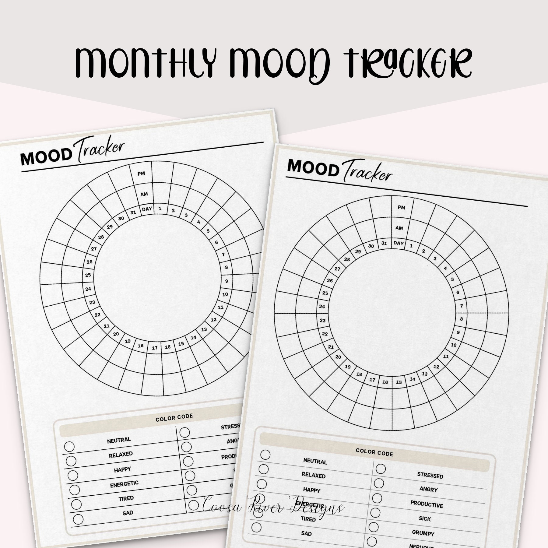Half Letter Monthly Mood Tracker Insert - Printable - Etsy