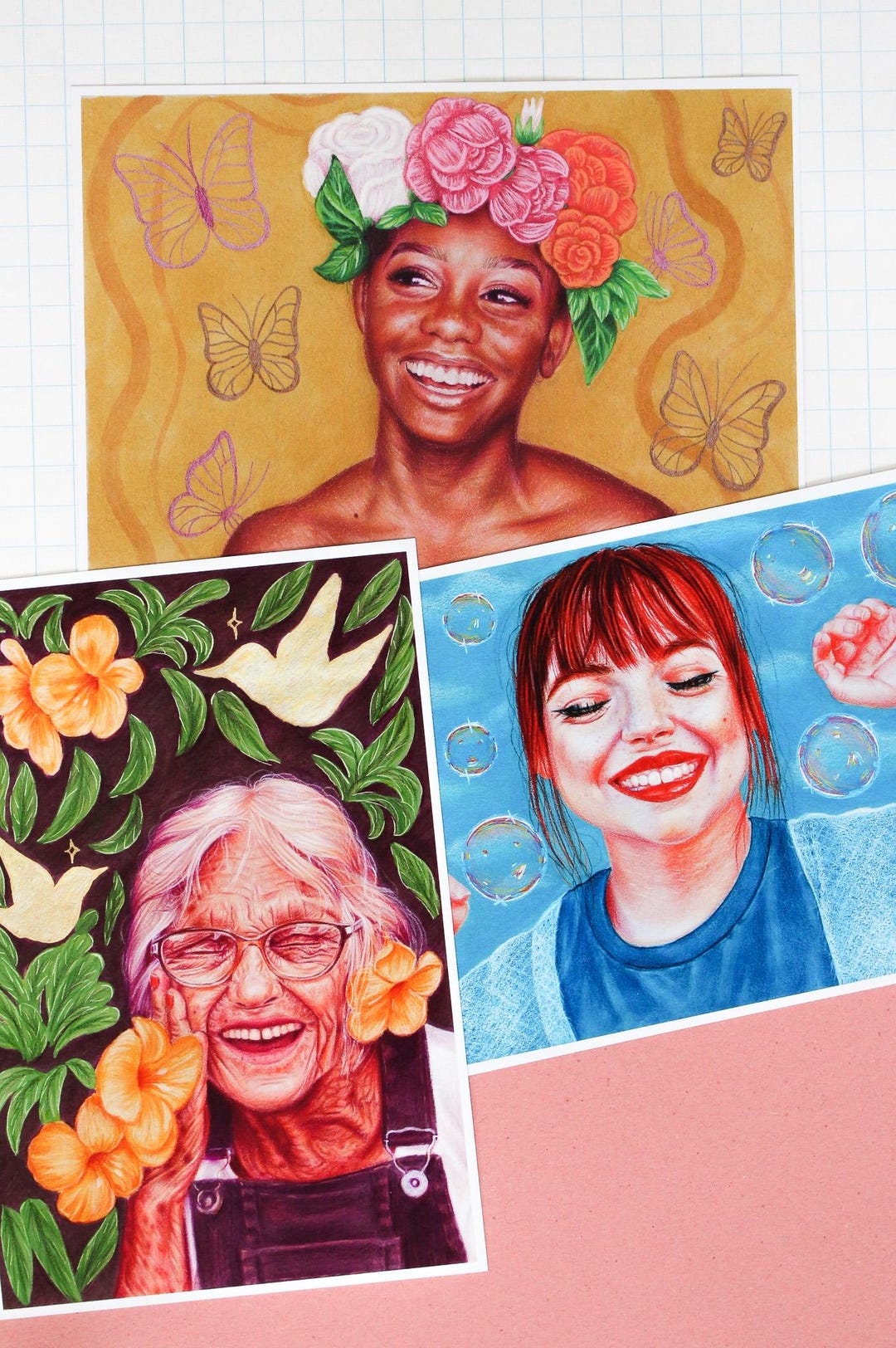 Joy Portraits Prints | Colorful Happy Drawing Art Print - Etsy