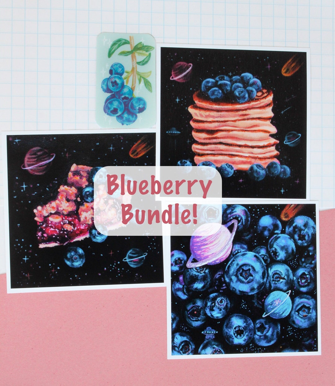 Blueberry Bundle Cute Mini Prints and Sticker Bundle - Etsy