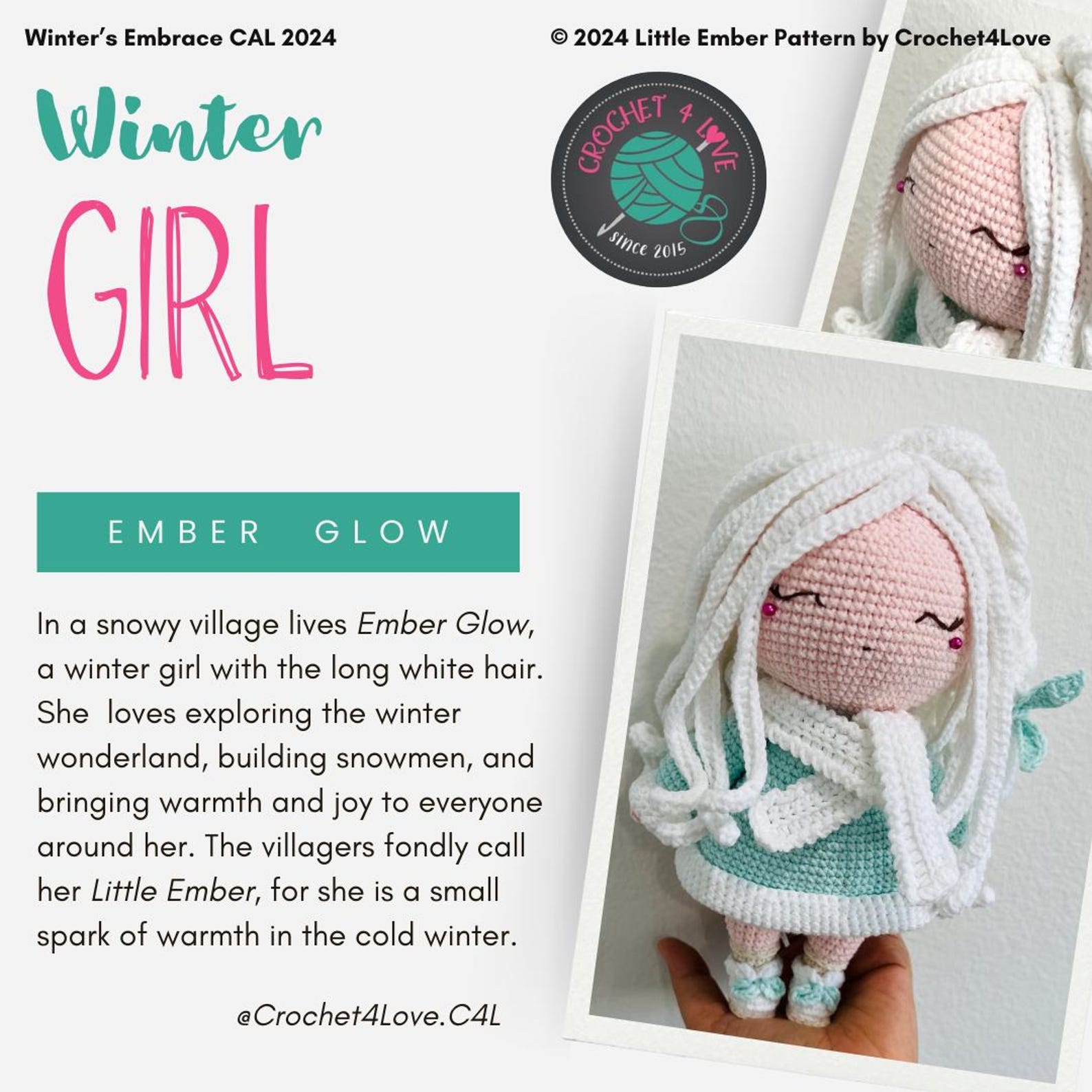 PDF Pattern - Crochet Doll Toys | Winter Girl Little Ember (ember Glow ...