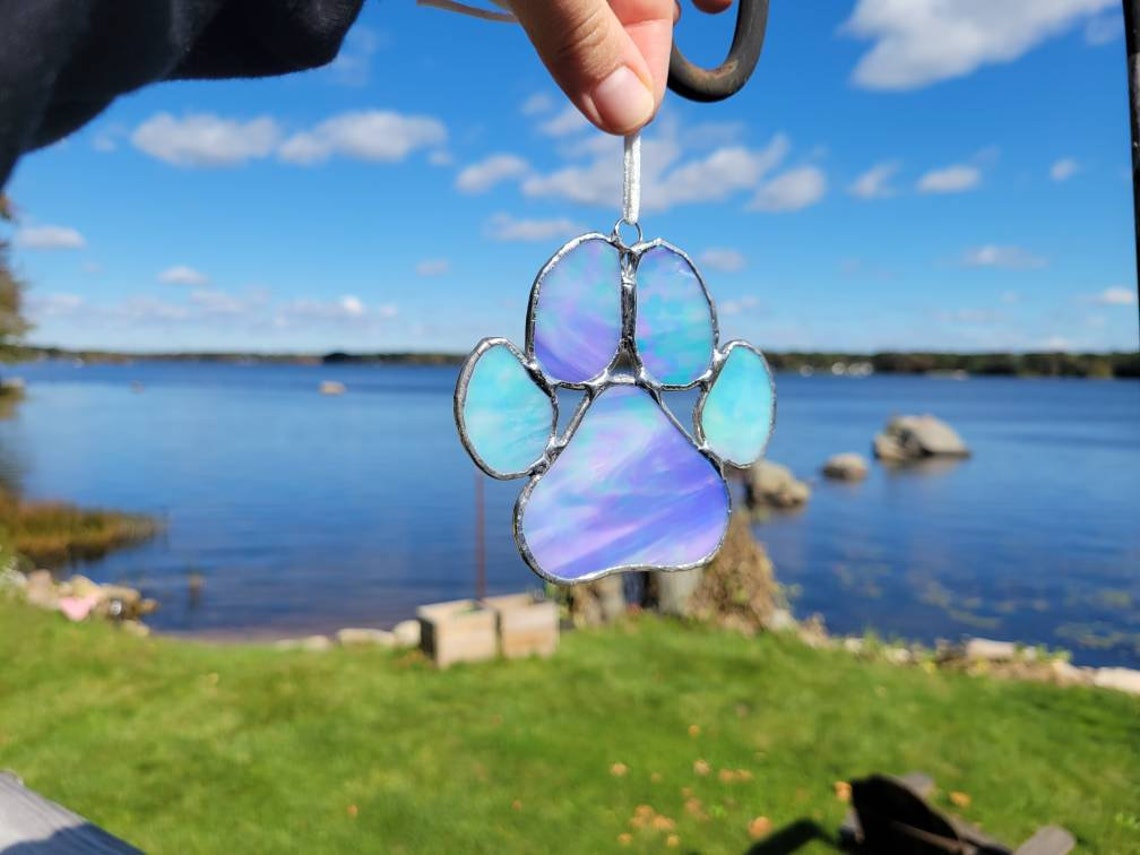 Blue Stained Glass Dog Paw, Cat Paw. Animal Lover Gift. - Etsy