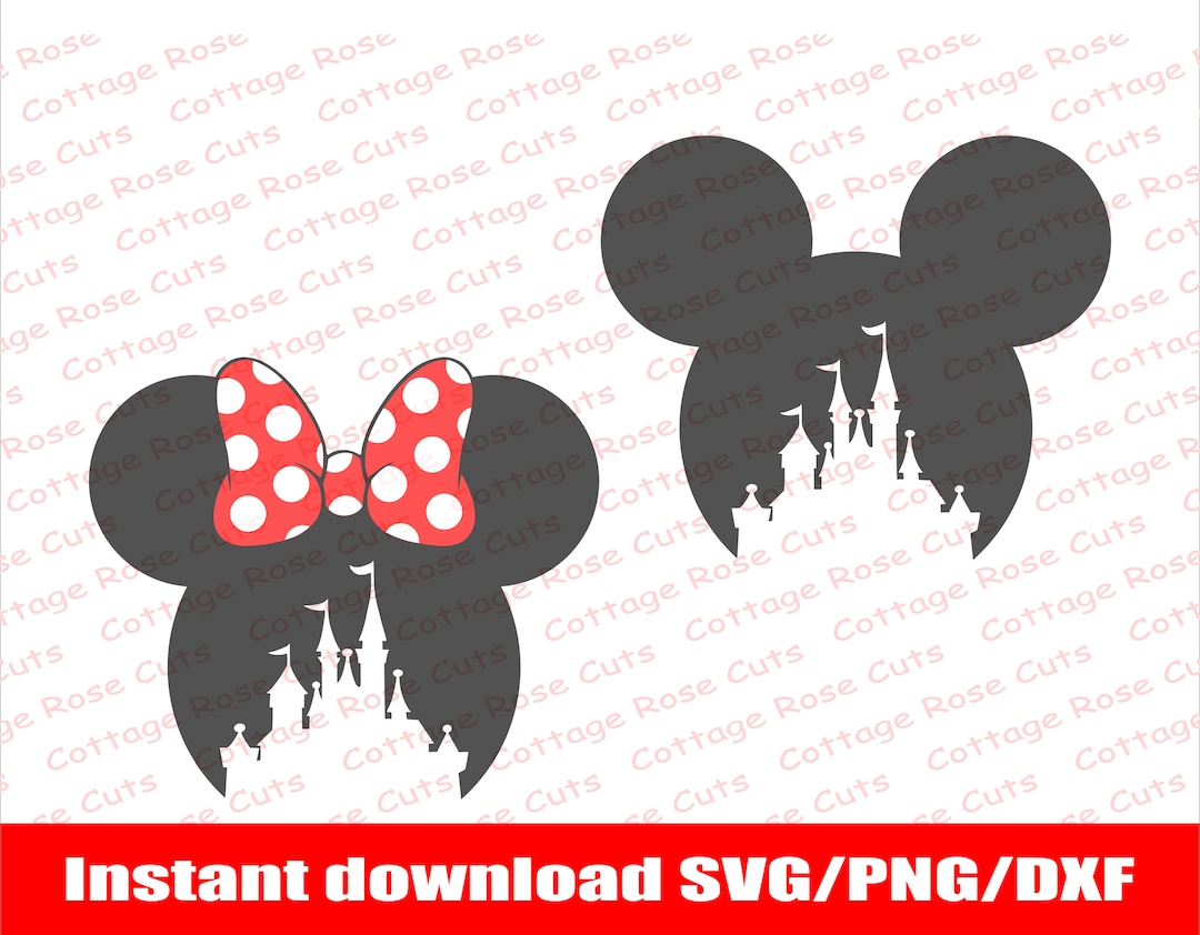 Mickey and Minnie Mouse Castle SVG, Set of Two Mouse Head SVG, Instant ...