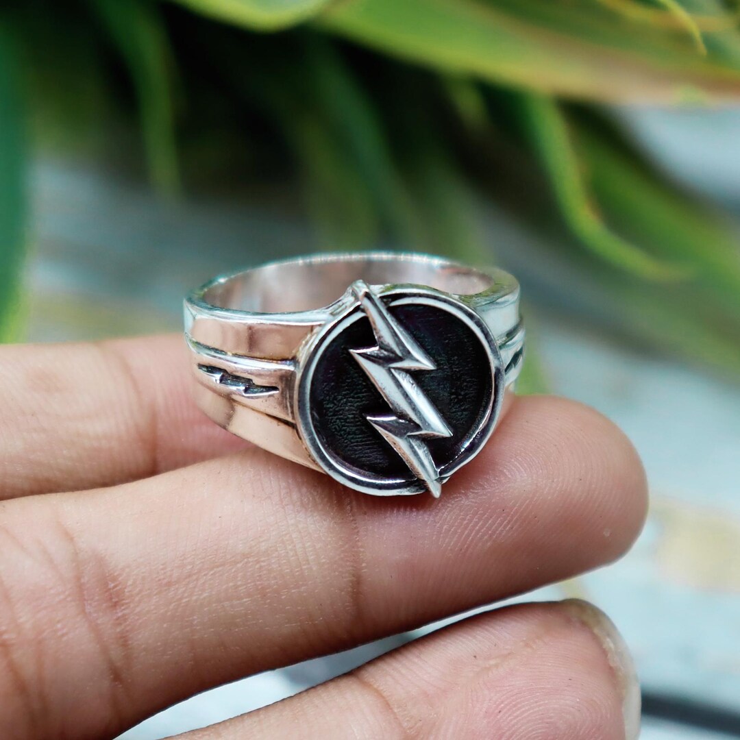 Lightning Bolt Signet Ring, Statement Flash Ring, 925 Silver Ring ...