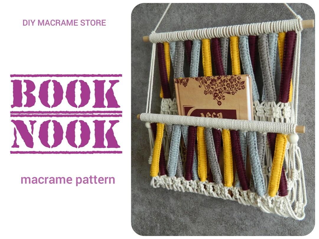 Book Nook, Macrame Wall Hanging Pattern, Hanging Basket, Boho Wall Basket Pattern, Mail Holder ...