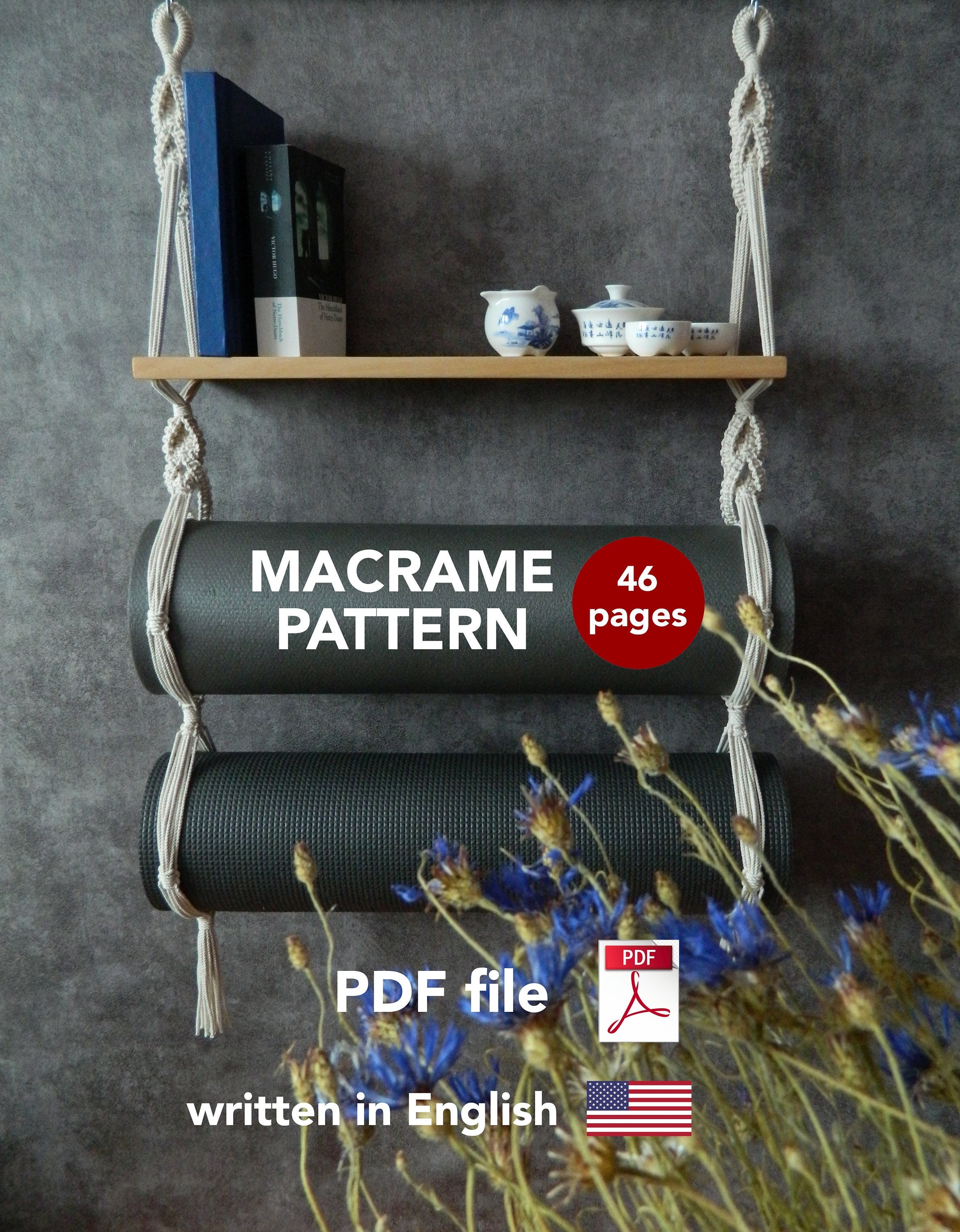 Macrame Yoga Mat Shelf Pattern, Do It Yourself Bolster Wall Holder ...