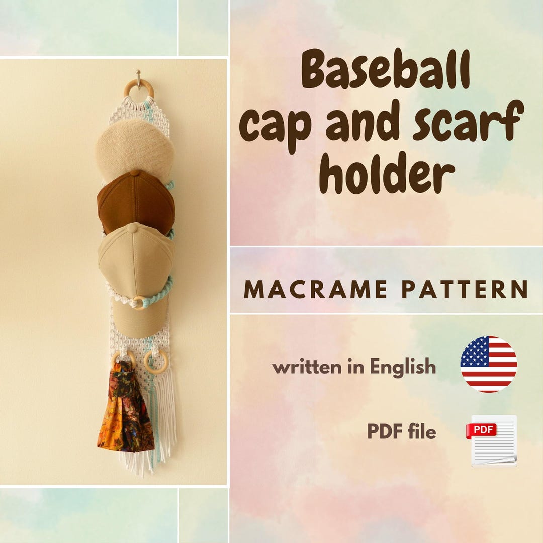 Macrame Baseball Cap Holder PDF Pattern | Hanging Hat Rack Tutorial ...