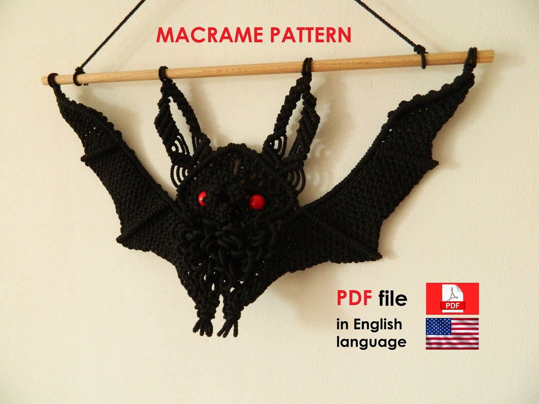 Halloween Macrame Bat Pattern, Beginner Tutorial, Halloween Indoor ...
