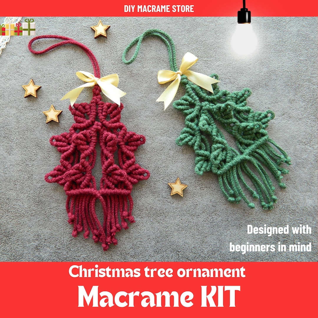 Macrame KIT, Set of 5 Macrame Christmas Tree Ornaments, Do It Yourself ...