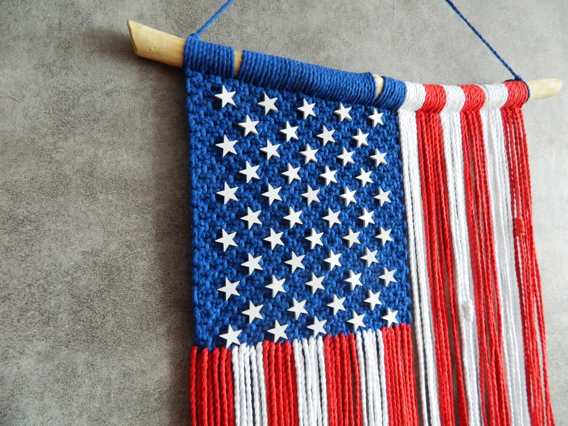 American Flag Large Macrame Wall Hanging Pattern United - Etsy