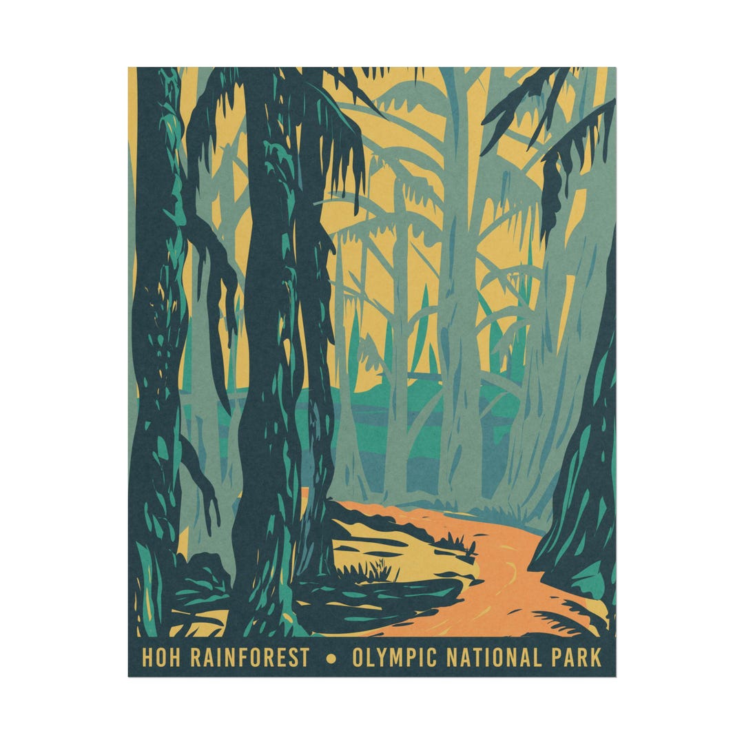 Hoh Rainforest Poster: Olympic National Park, Vintage WPA Travel Poster ...