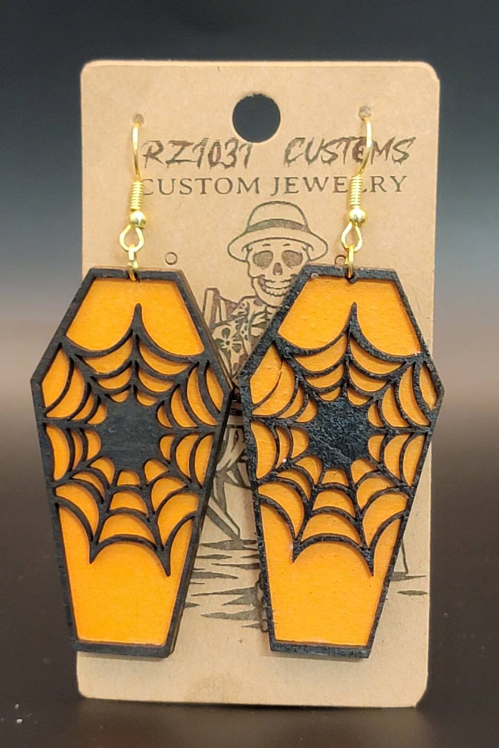 Horroricon Coffin With Spiders Web Black and Orange Wooden - Etsy