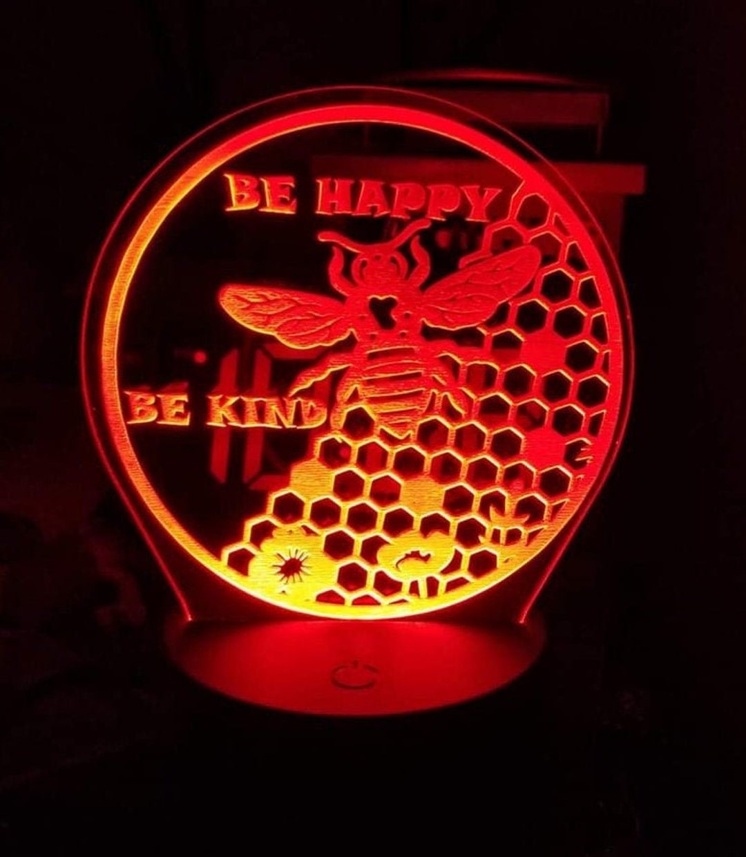Bee Happy Edge Lit Acrylic 3D Lamp,multi-collor Leds With Remote - Etsy