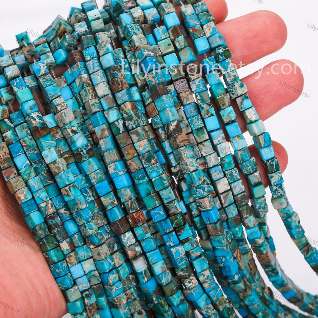 4/6mm Blue Imperial Jasper Diy Cube Loose Bead ,sea Sediment Imperial ...