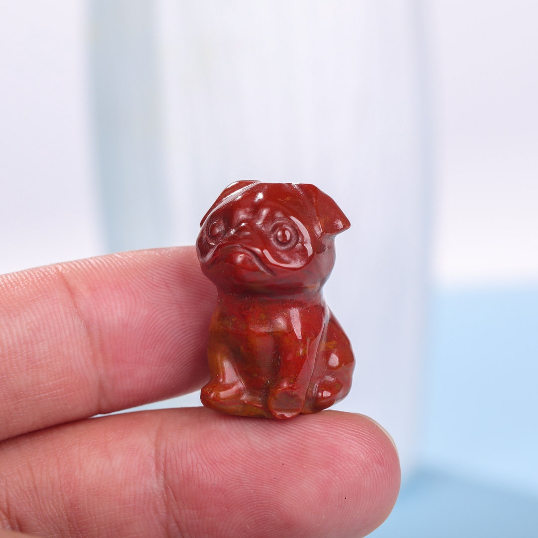 1 Inch ,natural Indian Agate Crystal Pug Figurine,crystal Pet ,gems Dog ...
