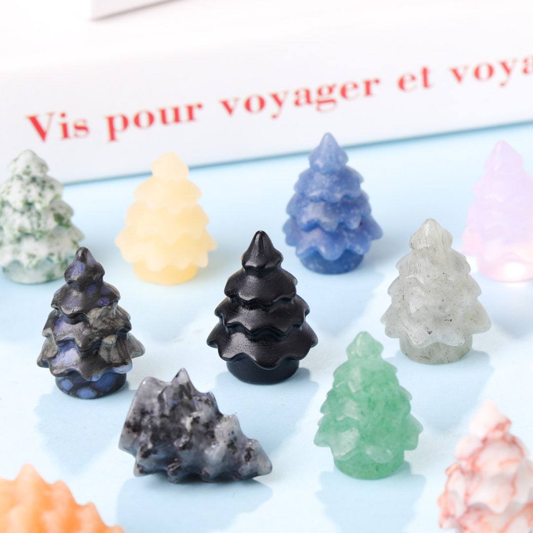 Natural Crystal Mini Trees, Handmade Carved Gemstone Christmas Trees ...