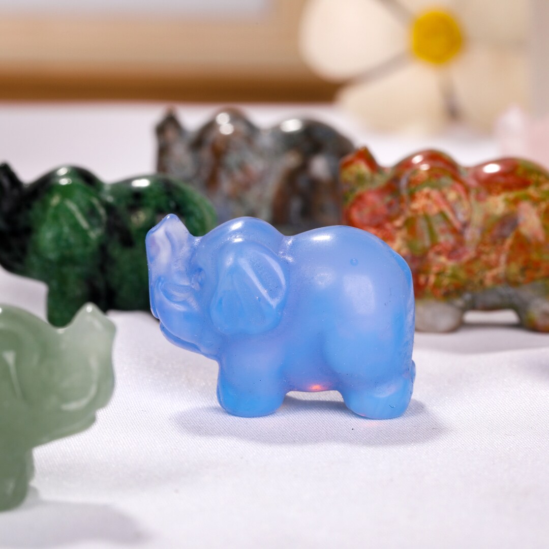 Handmade Carved Mini Crystal Elephant Figurine, Quartz Animal Decor ...