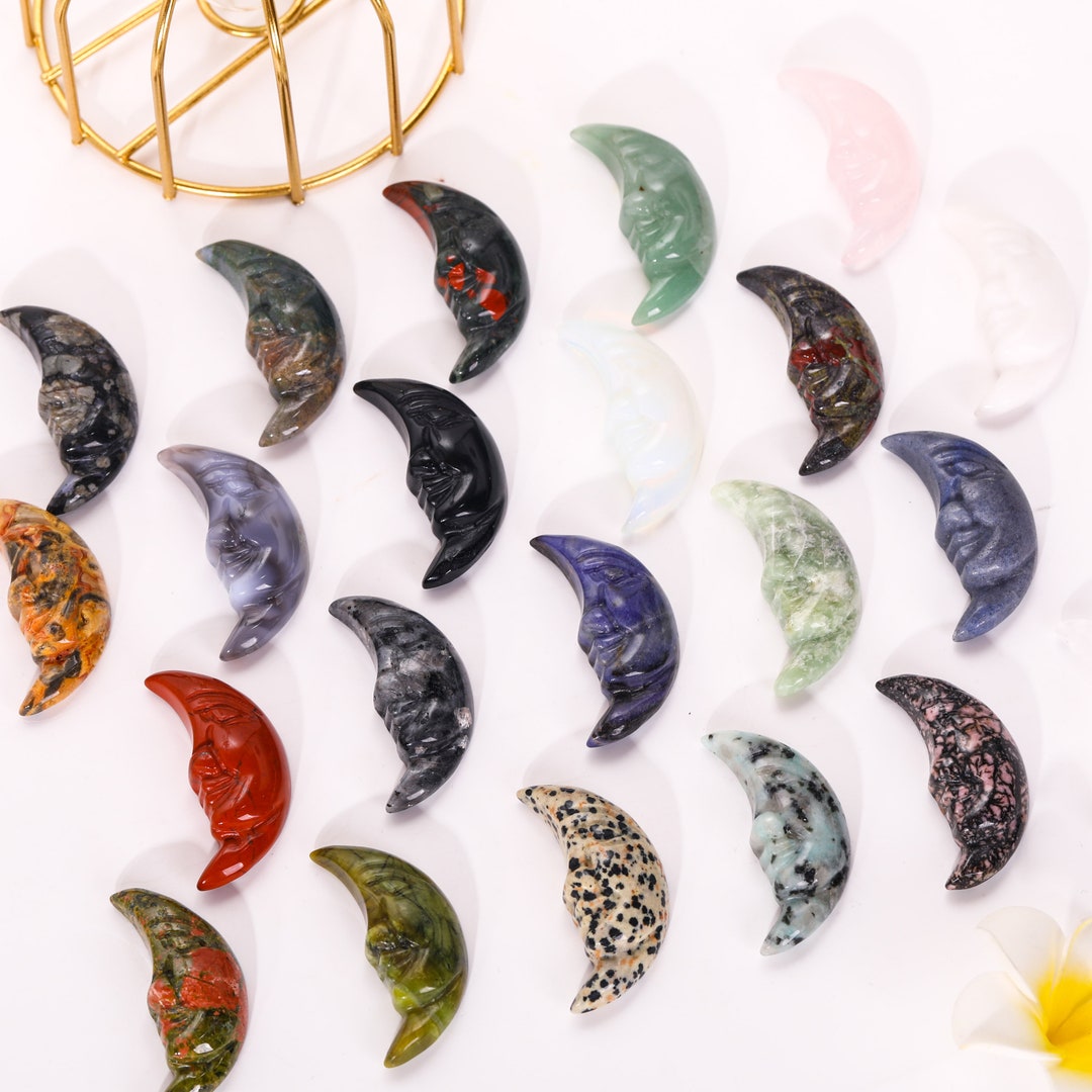 2 Inches Hand Carved Moon Crescent Smile Face Figurinecrystal - Etsy