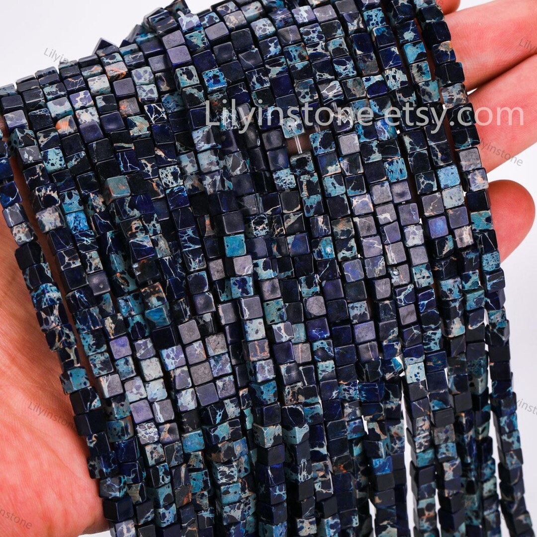 Dark Blue Imperial Jasper Cube Bead ,sea Sediment Imperial Jasper Beads ...