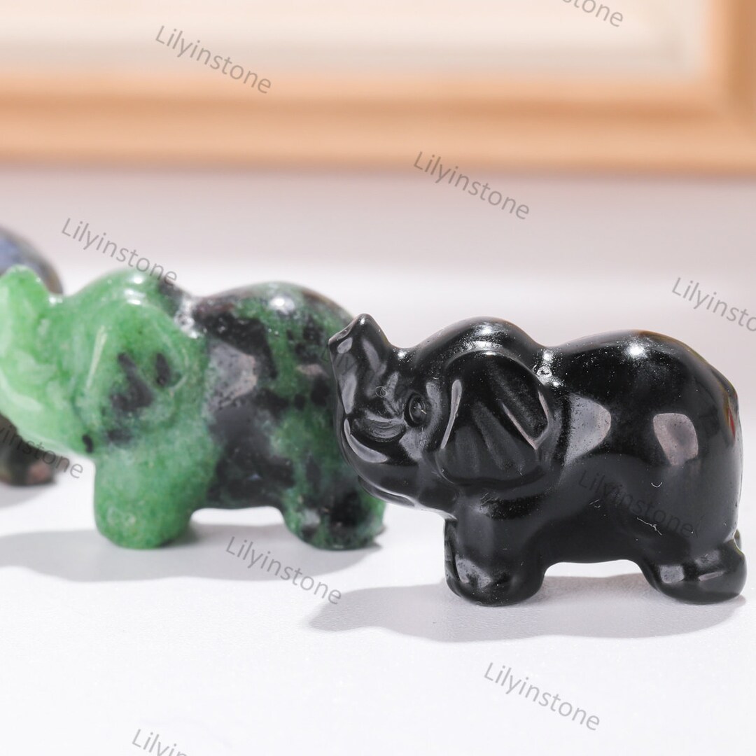 Mini Cute Elephant Three-dimensional Statue,obsidian Handmade Carved ...