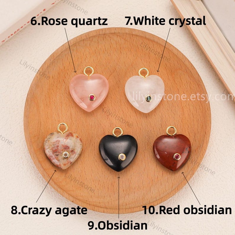 25mm Gemstone Heart With Inlaid Zircon Charms, Stone Heart, Crystal ...