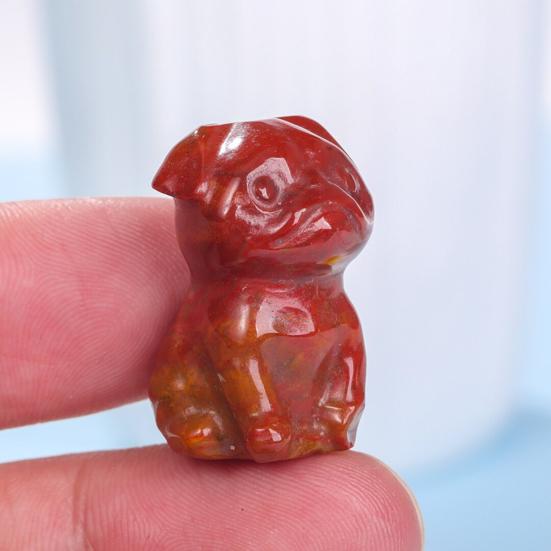 1 Inch ,natural Indian Agate Crystal Pug Figurine,crystal Pet ,gems Dog ...