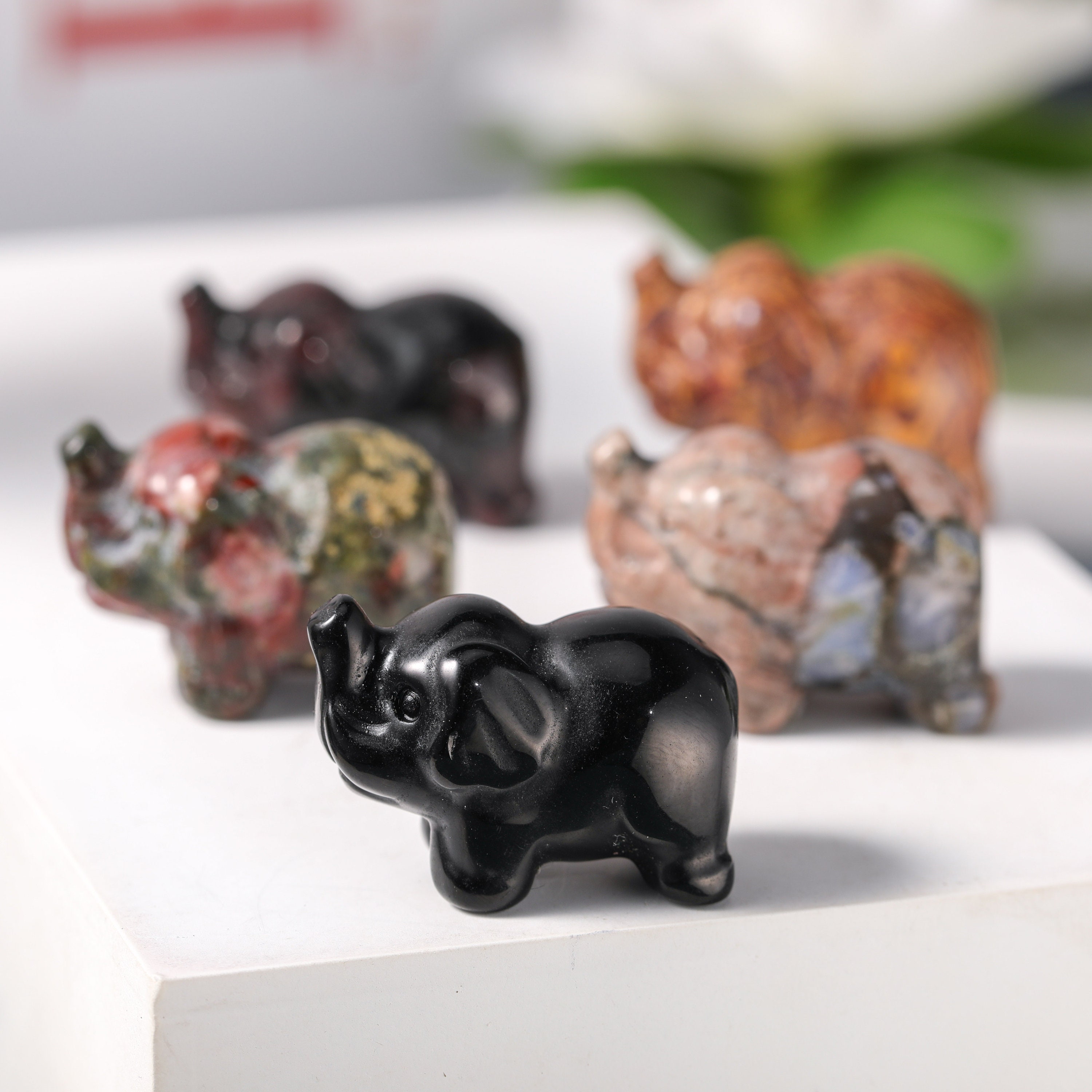 Mini Cute Elephant Three-dimensional Statue,obsidian Handmade Carved ...