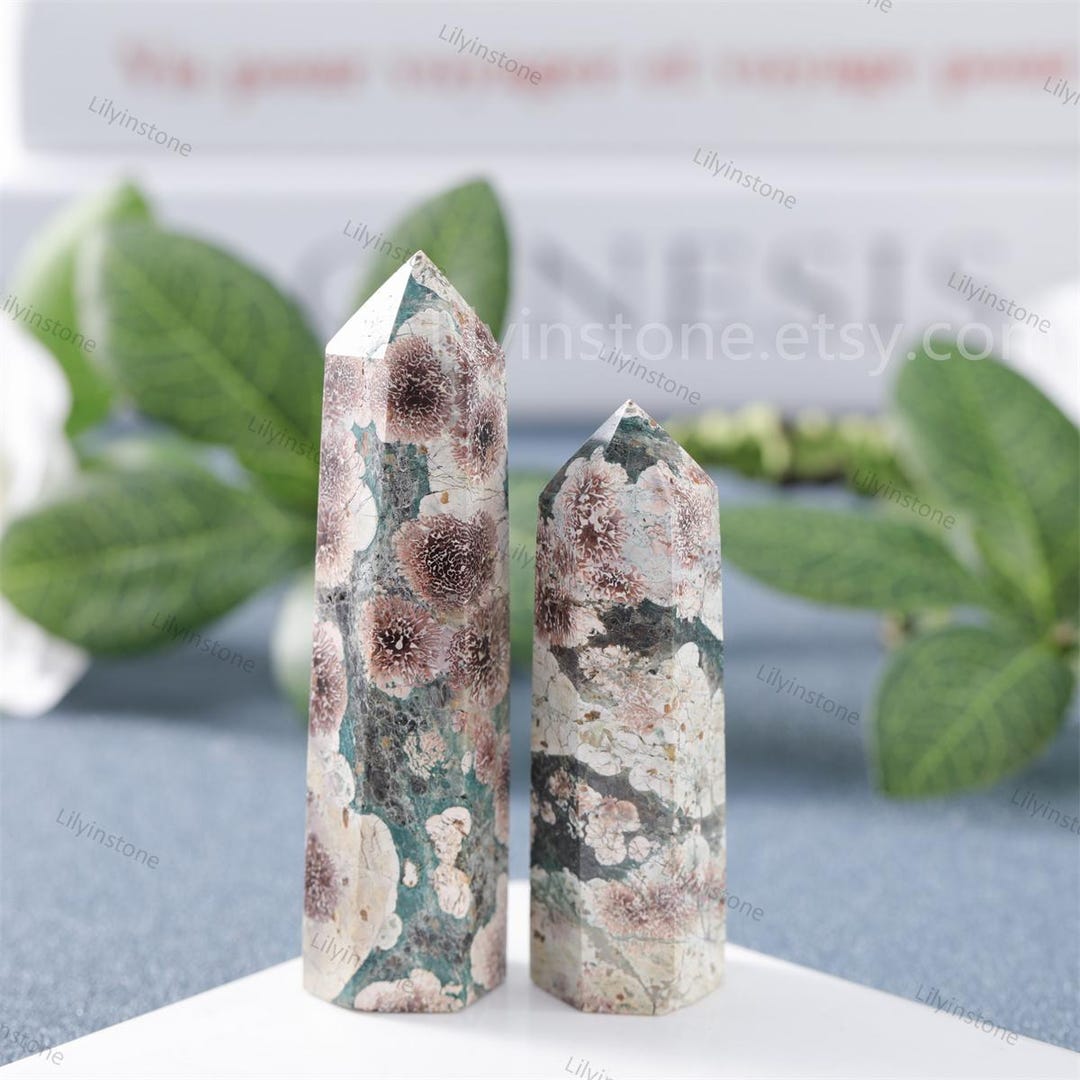 Green Sakura Flower Agate Tower ,flower Agate Point ,chakra Stone ...