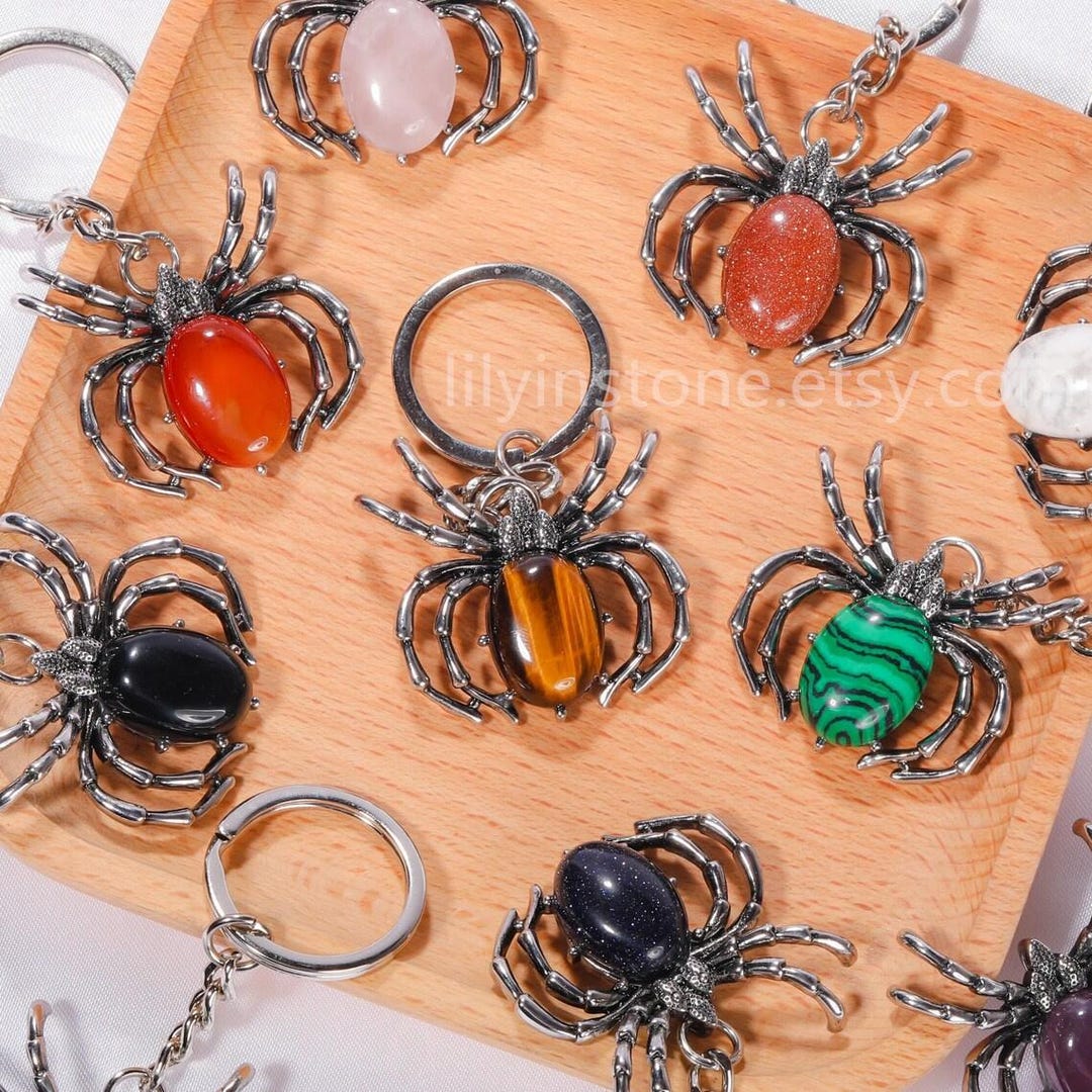 Spider Crystal Key Chain, Healing Crystal Keyrings, Stone Bag Charms ...