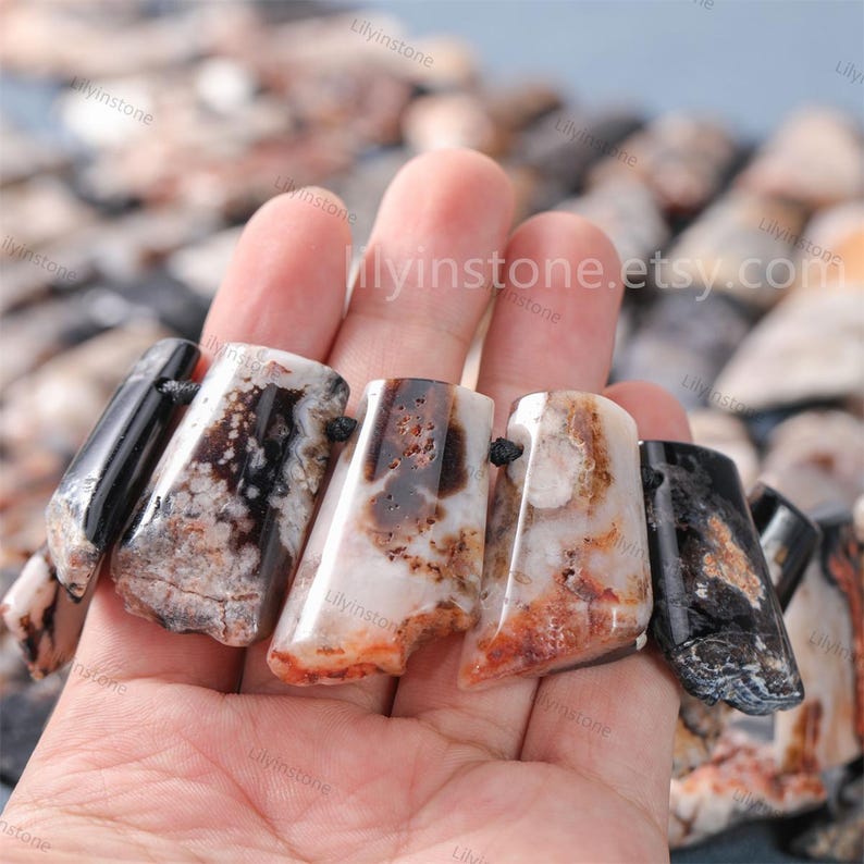 Irregular Black Flower Agate Slab Beads ,polished Black Sakura Agate ...