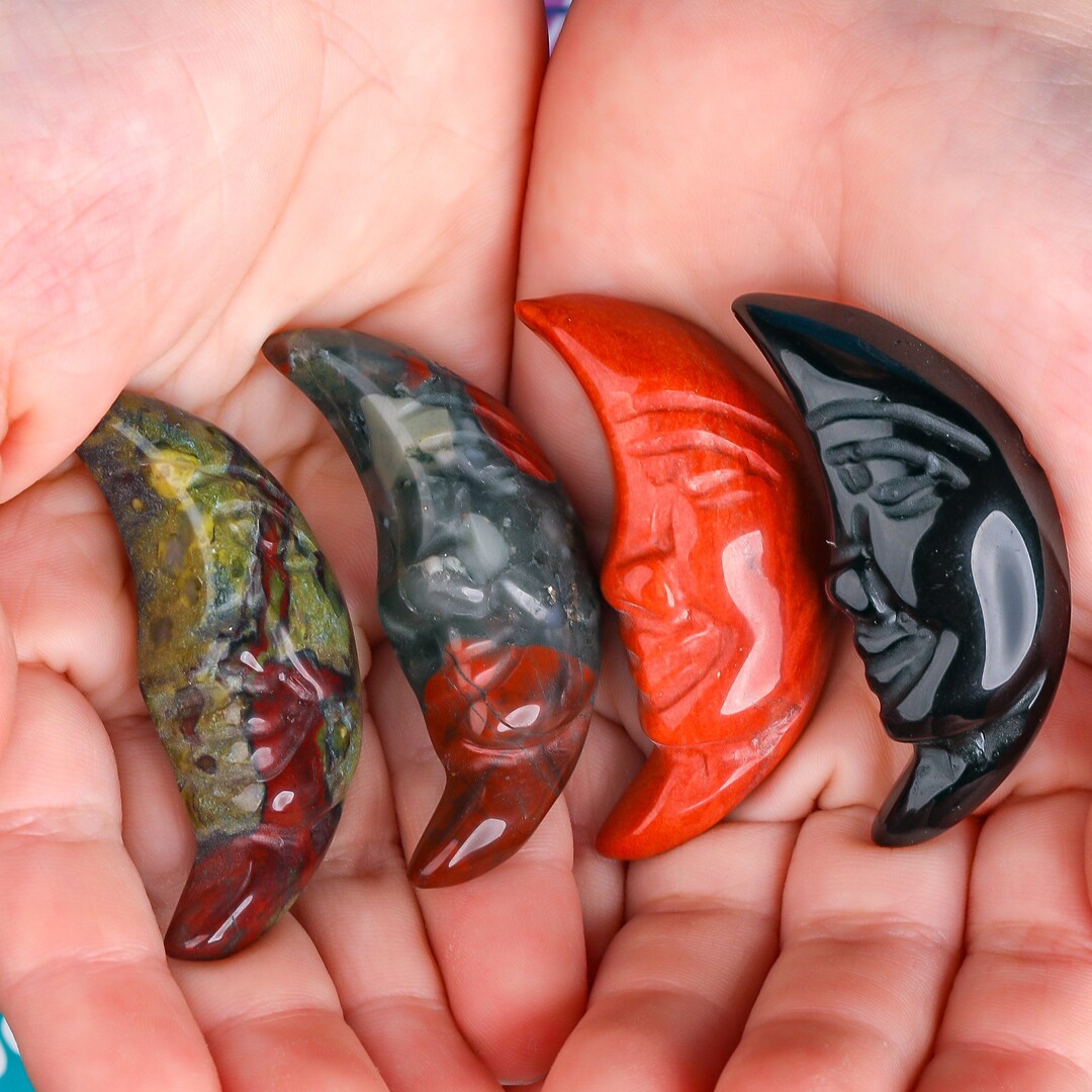 1.5 Inches Hand Carved Moon Crescent Smile Face Figurine,crystal Decor ...