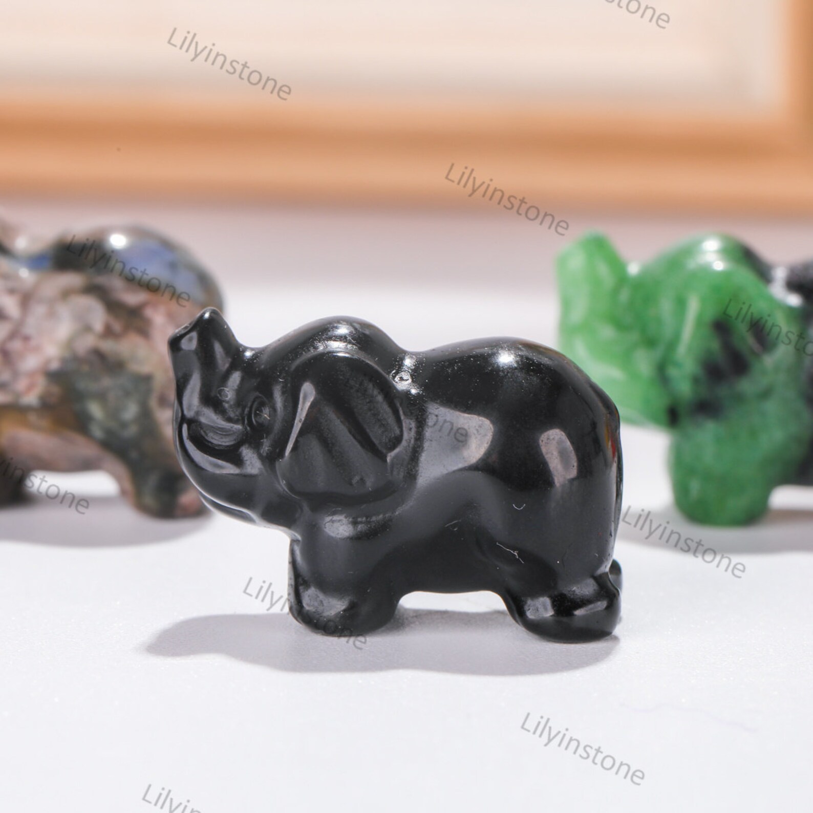 Mini Cute Elephant Three-dimensional Statue,obsidian Handmade Carved ...