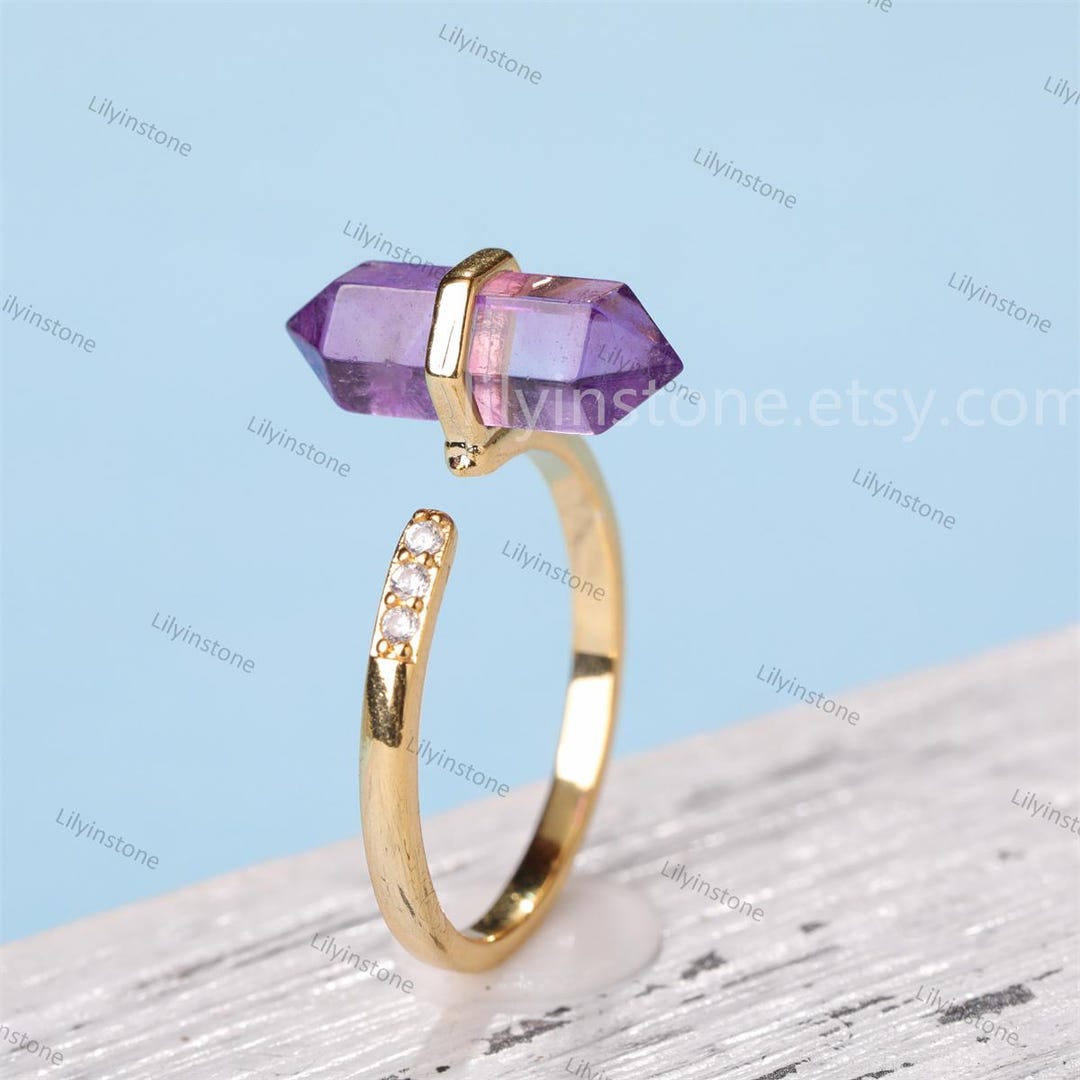 14K Crystal Double Points With Zircon Ring ,dainty Crystal Ring ...