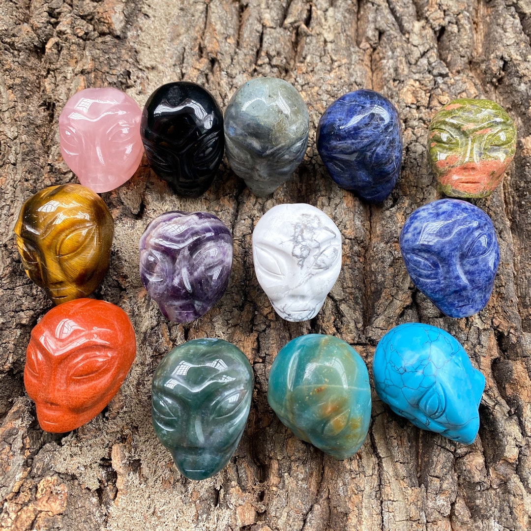 Handmade Carved Alien,natural Quartz Alien Skull Figurine, Gemstone ET ...