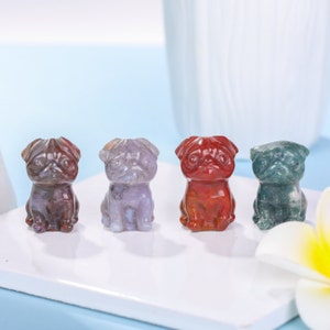 1 Inch ,natural Indian Agate Crystal Pug Figurine,crystal Pet ,gems Dog ...