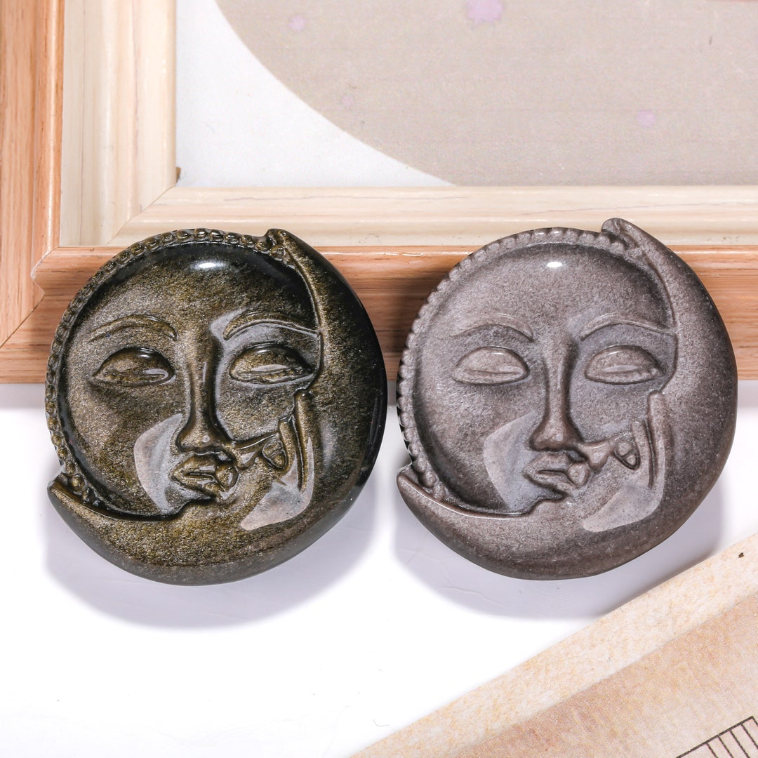 Natural Obsidian Sun and Moon Figurine Silver Obsidian Sun - Etsy